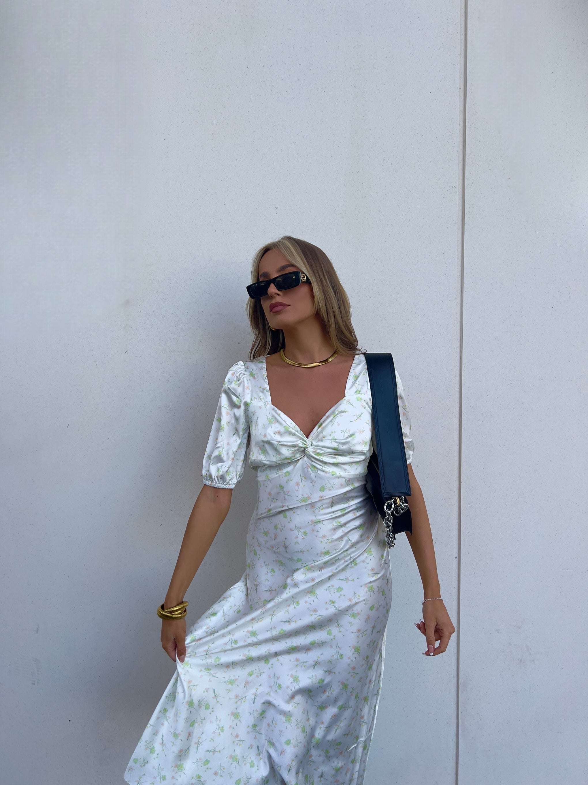 Felicity Twist Front Midaxi Dress - Green-Pink Stem Floral - Collective ...